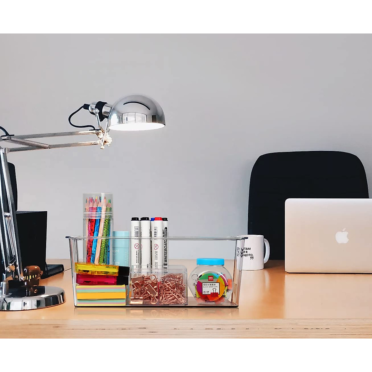 Hudgan Clear Plastic Storage Organizer Bins with Acrylic Lids for Home Office, Kitchen, Cupboard, Pantry Shelves, Medicine Cabinet, Craft Rooms - 4.5-Inches Tall - 4 Pack