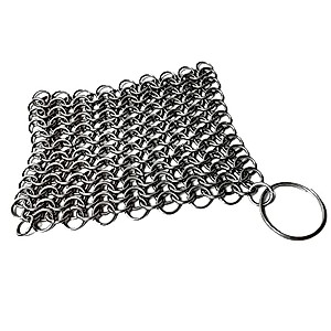 Mythrojan Chainmail Stainless Steel Scrubber: Ideal for Cleaning Cast Iron Skillet, Wok, Cooking Pot, Griddle or Cast Iron Cauldron Maintenance