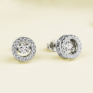 YL Round Halo Earrings Sterling Silver Dancing Diamond Solitaire Stud Earrings Cubic Zirconia Jewelry for Women