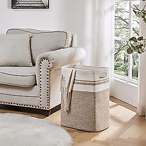 OIAHOMY Laundry Hamper-Laundry Basket,Tall Cotton Storage Basket with Handles,Decorative Blanket Basket for Living room,Collapsible Large Basket for Toys,Pillows,Clothes-16x13x22in-Yellow variegated