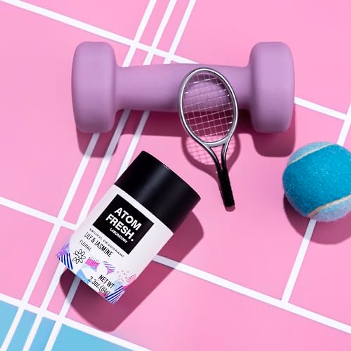 Atom Fresh Lab Natural Deodorant, Long-Lasting Odor Control, Solid Stick, Aluminum Free, Baking Soda Free and Skin Safe, 2.3 Oz (Lily & Jasmine)