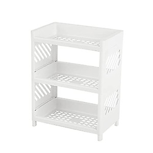 KSTZGTA 3 Hollow Out Plastic Shelf Foldable Desktop Storage Rack Countertop Cosmetic Holder Storage Tray Bathroom Kitchen Tabletop Organizer Kitchen Storage Shelf Rack Organizer, White