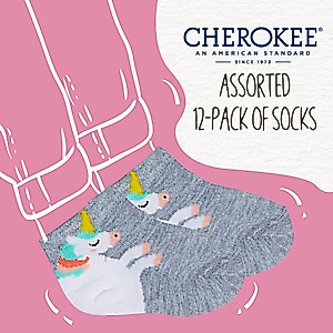 Cherokee Girls 12 Pack Shorty Casual Sock, Unicorn Hearts, 12-24 Months US