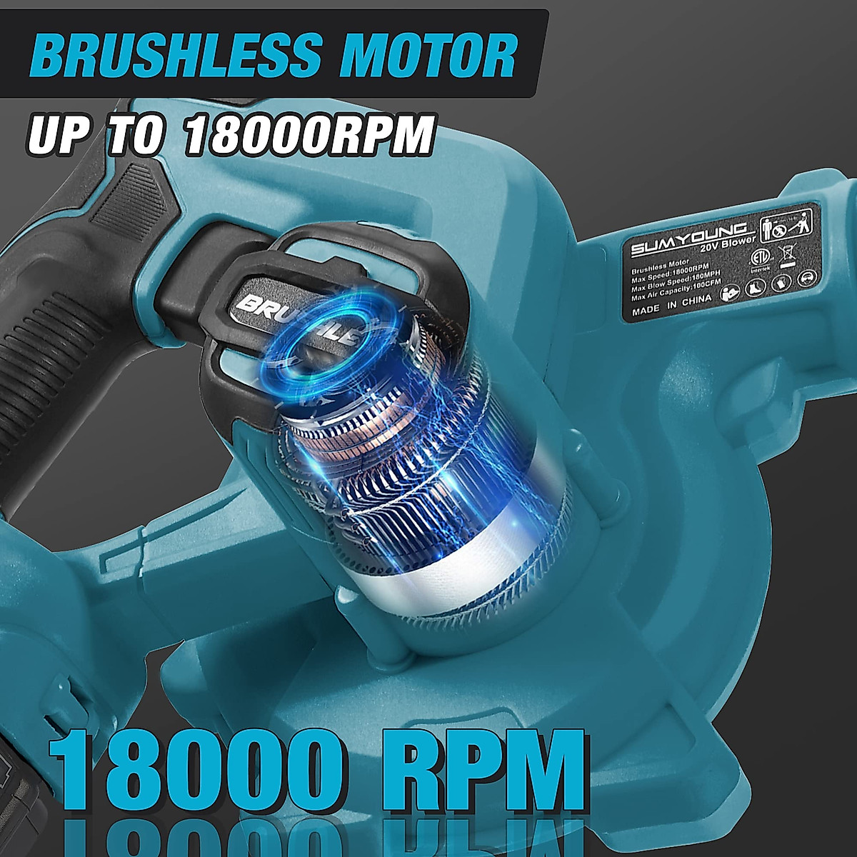 Cordless Leaf Blower for Makita 18V Battery,Electric Jobsite Air Blower with Brushless Motor,6 Variable Speed Up to 180MPH,2-in-1 Handle Electric Blower and Vacuum Cleaner(Battery Not Included)