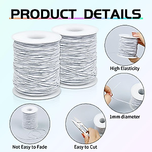 2 Rolls FIVEIZERO White Elastic Bracelet String Total 330 Feet,1mm,1.2mm,1.5mm Elastic Cord for Beading Stretchy String with Beading Needle for Bracelets, Sewing, Necklace, Jewelry Making and Crafts