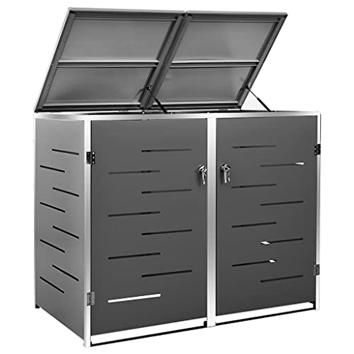 Canditree Outdoor Storage Shed for Garbage Cans, Double Wheelie Bin Shed Stainless Steel for Patio Garden (Anthracite)