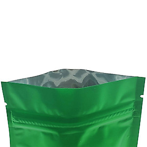 QQ Studio Pack of 100 Matte/Glossy Color Stand-Up Mylar Foil Resealable Zipper Pouches (5.5" x 7.8", Matte Green)