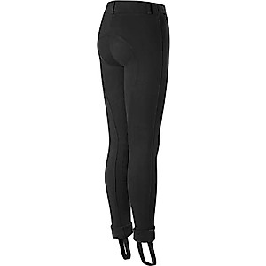 HORZE Nora Girls Riding Pants | Pull-on Kids Equestrian Leather Knee Patch Jodhpur Breeches - Black - M