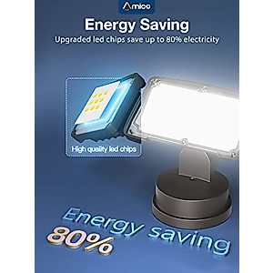 Amico 3500LM LED Security Light, 30W Bright Outdoor Flood Light, 5000K Daylight White, IP65 Waterproof with 3 Adjustable Heads for Garage, Backyard, Patio, Garden, Porch&Stair(Brown)