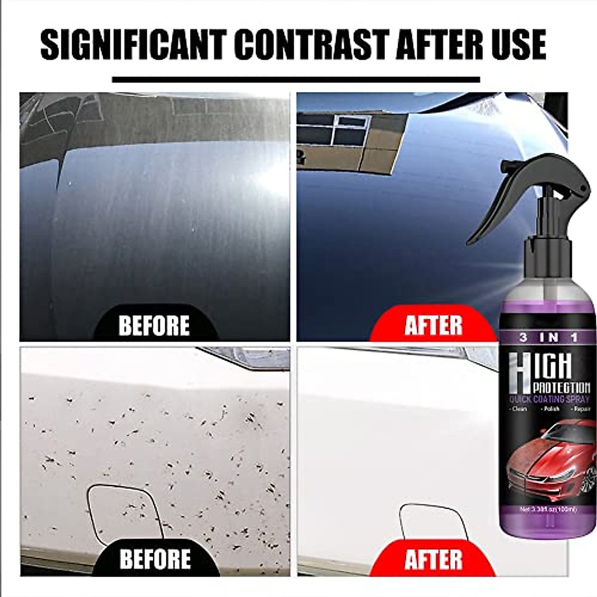 RJDJ 3 in 1 High Protection Quick Car Coating Spray, Car Scratch Nano Repair Spray, Plastic Parts Refurbish Agent, Quick Coat Car Wax Polish Spray for Cars (100ml, 3pcs)