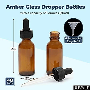Juvale 48 Count 1 oz Amber Glass Dropper Bottles and 6 Funnels for Essential Oils and Perfumes (30 ml, 54 Pieces)
