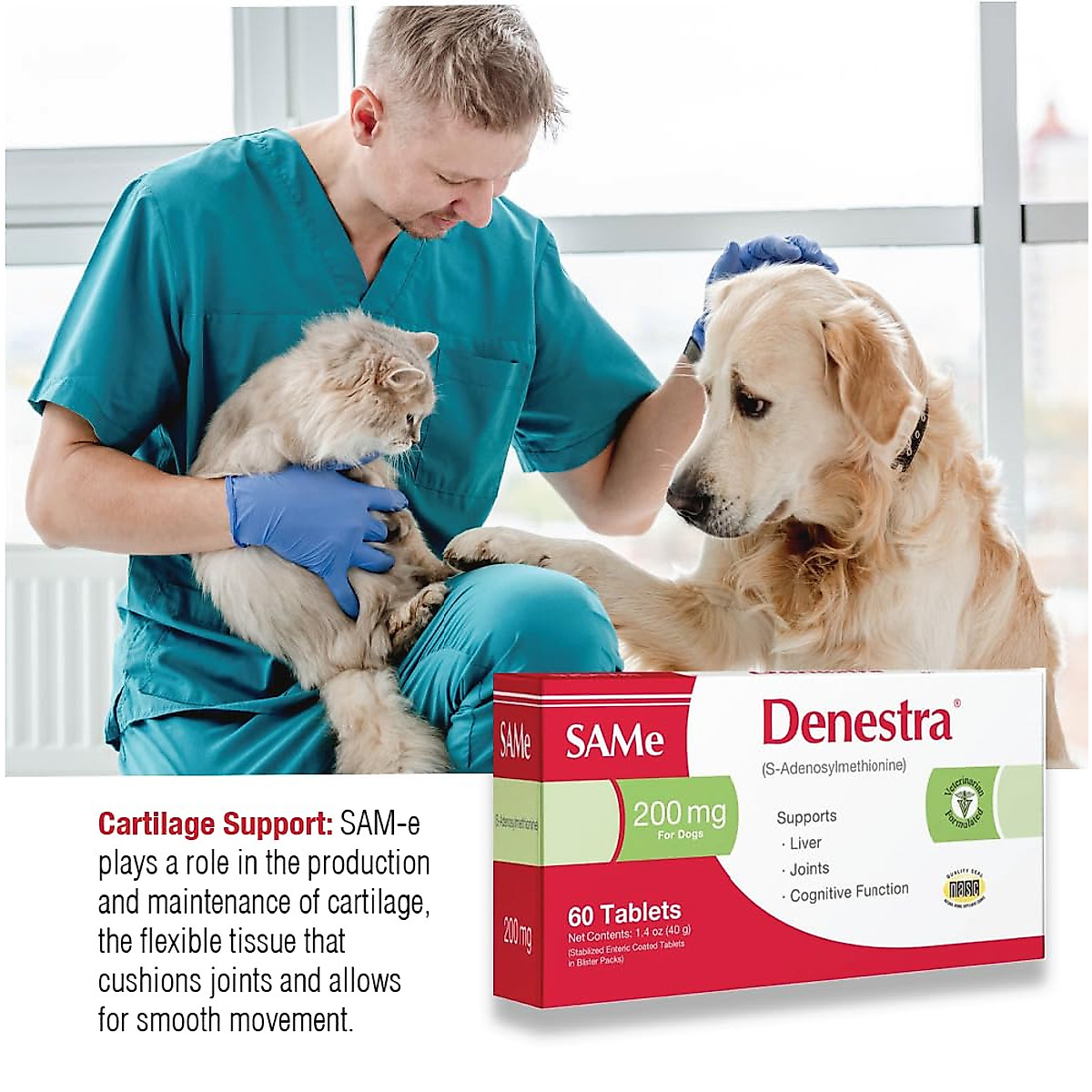 Denestra - Same for Dogs - S-Adenosyl-L-Methionine - Liver, Joint and Cognitive Support for Large Dogs - Vet Approved - 400 mg - 60 Tablets