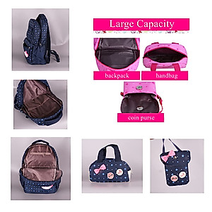 Stars-Print and Bowknot Backpack Set Large Elementary Bookbag 3Pcs Set School bags for Teen Girls