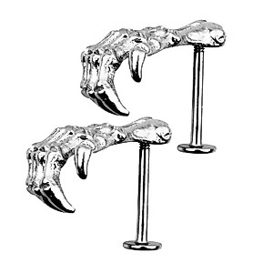 Baosity 2pcs Skeleton Skull Hand Lip Cartilage Stud Ear Labret Ring Bar Body Jewelry