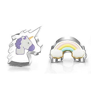 Zavaca 3 Pieces Unicorn Cookie Cutters, Stainless Steel Unicorn Biscuit Cutter, Unicorn Head, Rainbow for DIY Baking