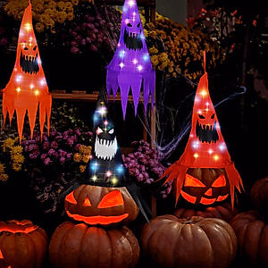 8 Pieces Halloween Witch Hat Decorations Witch Hats String Light Halloween Witch Decorations for Garden, Indoor, Yard, Tree, Party, Suitable for Ages 8 and up(Ghost Style)