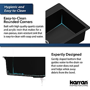 Karran QT-610 Drop-In Quartz Composite 33 in. 1-Hole 60/40 Double Bowl Kitchen Sink Kit in Concrete