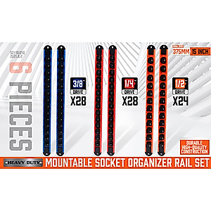 6-Pieces Practical Socket Organizer 1/4-Inch 3/8-Inch 1/2-Inch Socket Holders Red And Blue Magnetic Socket Organizers For Toolboxes