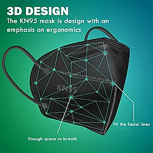 KN95-5 Layer Face Mask (10 pcs) black – Filtration>95% with Comfortable Elastic Ear Loop | Non-Woven Polypropylene Fabric, Protection for Essential Workers