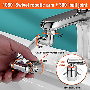 Spurtar 1440° Faucet Extender for Bathroom Sink, 2 Water Outlet Modes 1080° Rotatable Faucet Aerator + 360° Swivel Faucet Attachment Kitchen Faucet Extension, Tap Adjustment for Face Washing