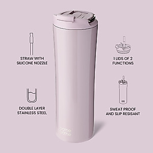 BOTTLE BOTTLE Insulated Water Bottle Coffee Tumblers with Dual-use Lid and Straw Double Walled Iced Travel Coffee Mug for Woman and Man 24oz Stainless Steel Tumbler with Handle（Light Purple）