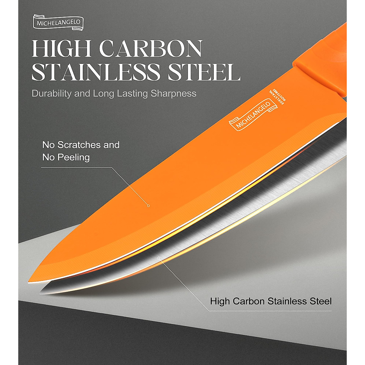 MICHELANGELO Kitchen Knife Set 10 Piece, Rainbow Knife Set for Kitchen, High Carbon Stainless Steel Kitchen Knives Set, Kitchen Knife Set with Covers, Colorful Knife Set- 5 Knives and 5 Knife Covers