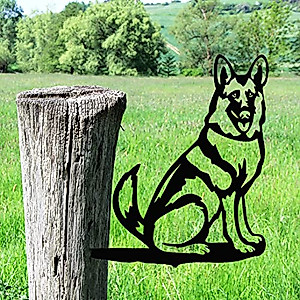 YO-yiHHG Adorable Dog Stake Decoration Yard Garden Outdoor Metal Art Dog Silhouette Decoration Steel Dogs Statue Adorable Ornament Gift (German Shepherd)