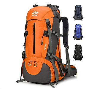 ONIYEA Outdoor Sports Hiking Backpack, 55L Mountaineering Backpack with 50L+5L Rain Cover, High Performance Travel Backpack (Orange)