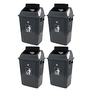 Melontray 13 Gallon 4 Pack Tall Swing-Top Trash Can, Plastic Kitchen Swing Lid Garbage Bin, Grey