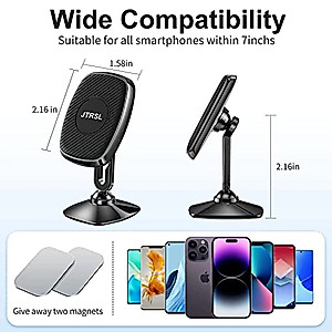 JTRSL Car Magnetic Phone Mount - Alloy Car Phone Holder for Dashboard and Air Outlet, 360° Rotatable Universal Magnetic Car Mount Suitable for iPhone, Samsung and Other Smartphones (Black)