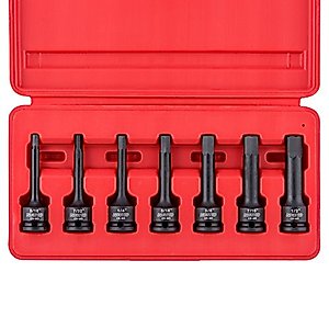 NEIKO 01131B 3/8-Inch-Drive Allen Socket Set, 3-Inch Length, 3/8-Inch Impact Hex-Bit Socket Set, SAE Hex Driver 3/16" to 1/2", CrMo Steel, Impact-Grade, 7-Piece Set