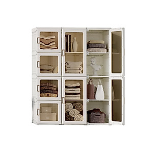 HYLA Portable Closet Clothes Wardrobe, Plastic Bedroom Decoration, Depth Cube Storage Organizer with Transparent Doors, White (12 Grids 8 Doors)