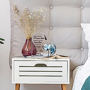 Christian Bible Verses Decor Christian Gift for Woman Prayers Religious Gift Positive Quotes Inspirational Gift Scripture Motivational Gift for Room Home Office Table Decor (Blue Flower)