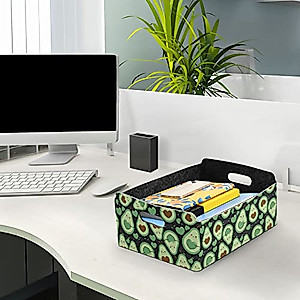 xigua Collapsible Felt Storage Bin, Foldable Storage Box with Handles, Fabric Storage Basket Organizer for Office, Closet, Books, Nursery Toys, Bedroom (Cute Avocado Pattern)