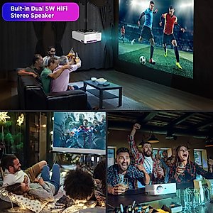 5G WiFi Bluetooth Projector 4K Support, 450 ANSI Native 1080P WIMIUS W6 Outdoor Movie Projector with 300" Display , 4P/4D Keystone, 50% Zoom, Video Projector Compatible iOS/Android/TV Stick/PS4/PPT