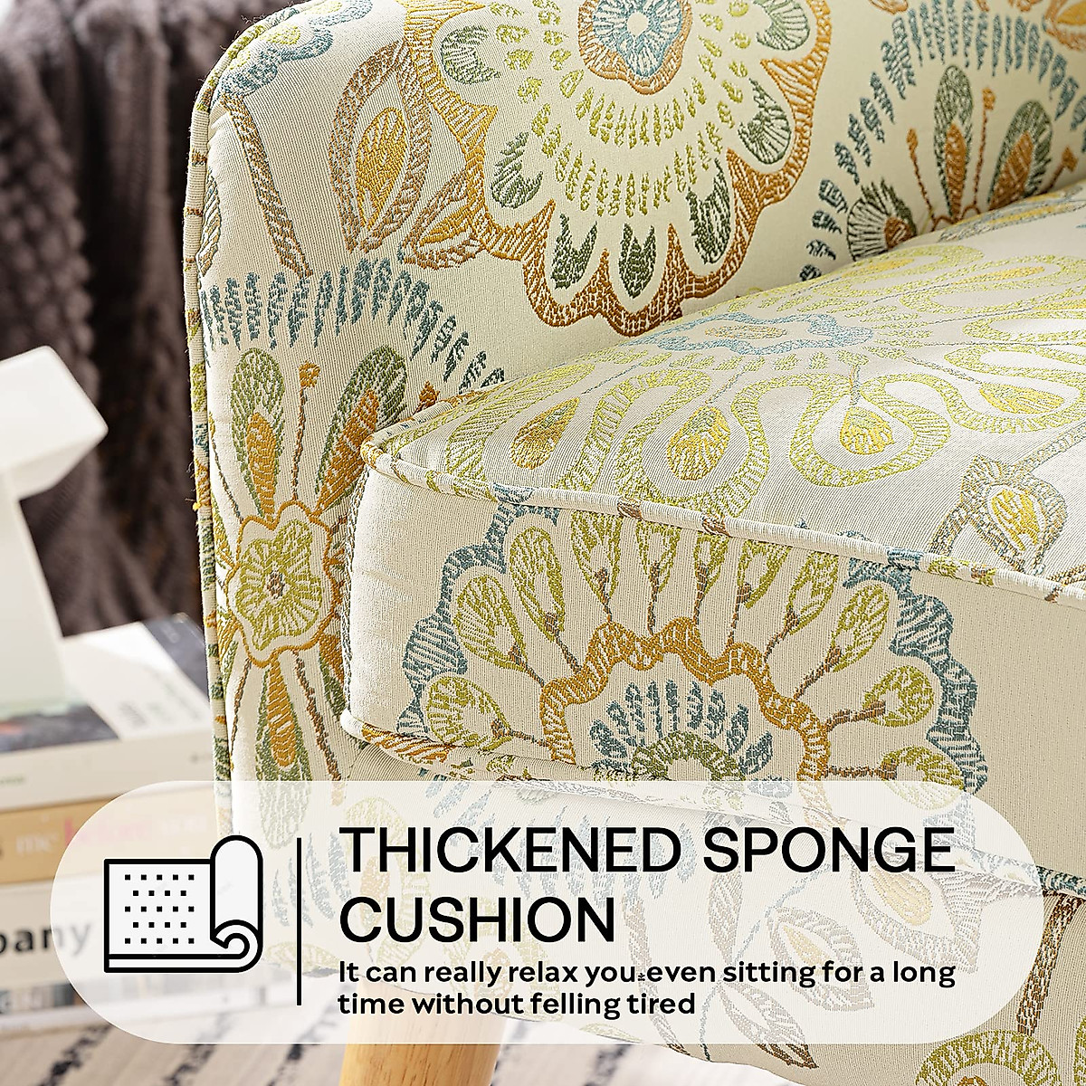 Vaztrlus Fabric Accent Chair Club Chair Exquisite Print Living Room Chairs Upholstered Modern Reading Chair Tufted Classic Wingback Chair for Bedroom(Sun Flower)