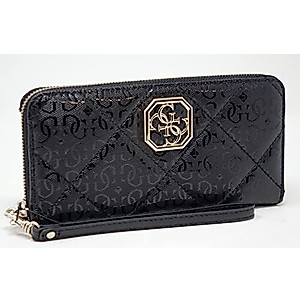 GUESS Women's Logo Patent Quilted Large Tote Bag Handbag & Wallet Set - Black