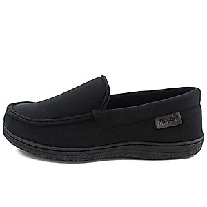 Magtoe Men's Casual Memory Foam Slip On Moccasin Flats Slippers Micro Suede Indoor Outdoor TPR Shoes(11-12,Black)