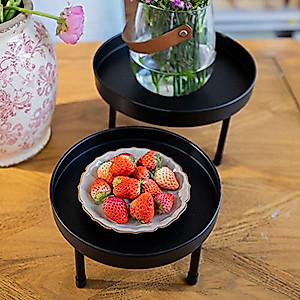 Defined Deco Black Metal Pedestal Stand,Set of 2 Stackable Cake Stand,Food Display Riser,Cupcake Stands Display,Dessert Display Plate Serving Tray for Baby Shower Wedding Birthday Party.