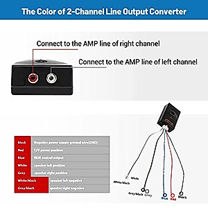 NuIth Car Radio Stereo High to Low Converter Wire Adapter 2-Channel Adjustable Amplifier Subwoofer Interface w/Remote Turn On RCA Car Line Output Wire Cable