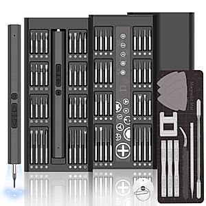Electric Screwdriver 82 in 1 Precision Screwdriver Set, Rechargeable Cordless Electric Screwdriver Tool Kit with LED Lights for Glasses Watch Phone, Magnetic Electric Screwdriver with 64 Bits