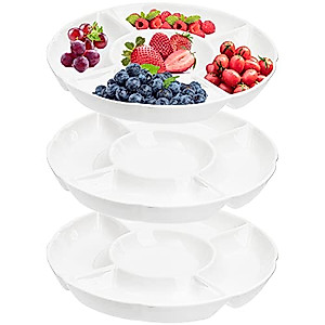 ZENFUN 3 Pcs Porcelain Divided Serving Platters, White Snack Serving Plate Dishes Appetizer Tray for Candy and Nut, Chips & Dip, Cheese, Olives, Fruit, 12''