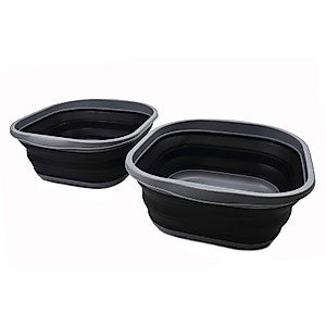 SAMMART 10L (2.6 Gallons) Collapsible Tub - Foldable Dish Tub - Portable Washing Basin - Space Saving Plastic Washtub (Dark Grey/Black (Set of 2))