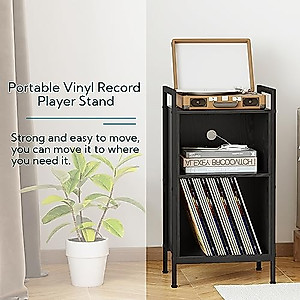 Yusong 3 Tier End Table, Tall Side Table With Storage Cabinets, Bedside Table Nightstand Small Bookcase for Small Space in Living Room, Bedroom, Office, Oak Black