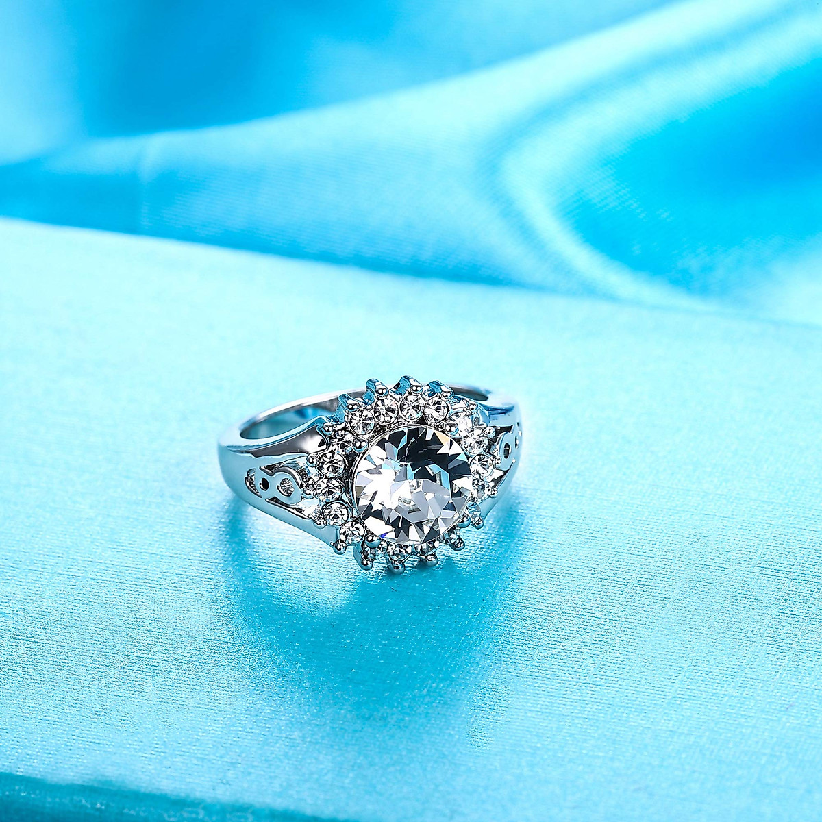 Sllaiss Made of Austrian Crystal Halo Engagement Rings for Women White Gold Plated Band Infinity Promise Rings Solitaire Wedding Ring Jewelry Gift (5)