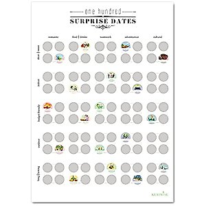 Kurprise 100 Surprise Bucket List Dates Scratch Off Poster with Fun, Interactive Date Ideas for Dating and Married Couples Games, Creative Custom Categories, Inspires Romance and Love