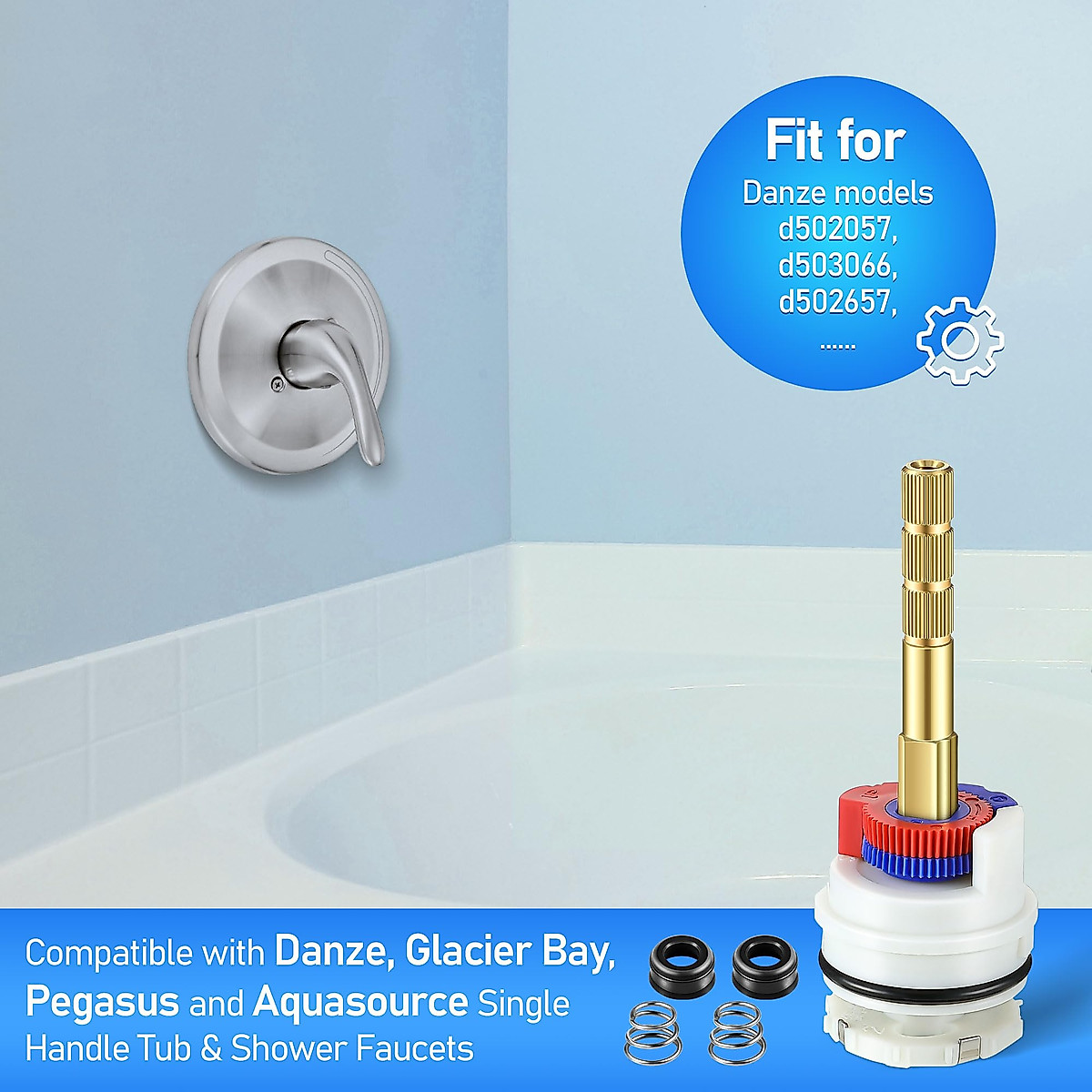 Dreyoo Round Stem Washerless Cartridge Compatible with Danze DA603567, Shower Cartridge Compatible with Glacier Bay and Pegasus Single Handle Tub/Shower Faucets with Temperature Limit Stops