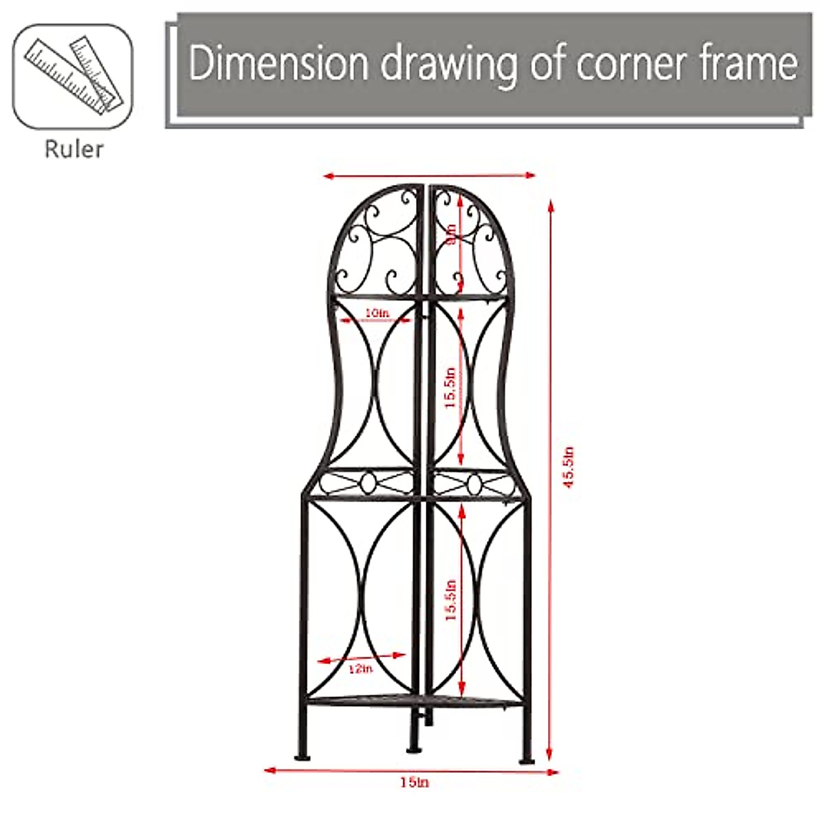 XAONIEN 3 Tier Metal Corner Shelf Stand for Kitchen Free Standing Corner Shelf, Bakers Rack, Antique Bronze