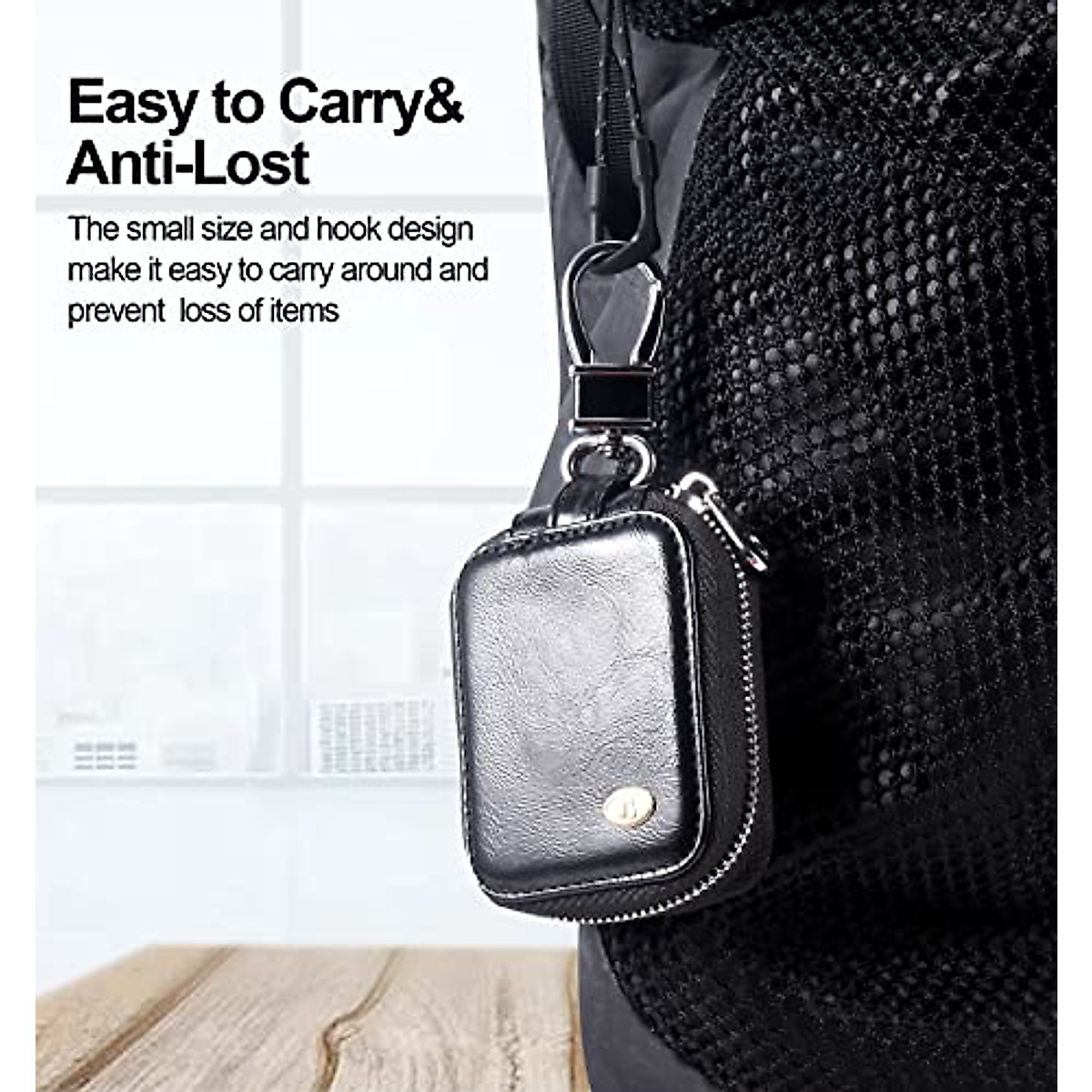 MRPLUM Earbud Carrying Case Small Compatible with AirPods PU Leather Hard Portable Earphone Case Protective Storage Pouch Bag with Mesh Pocket & Keychain for Wireless Headphone USB Cable (pitch-black)