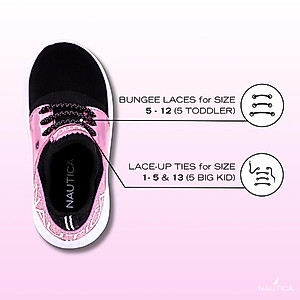 Nautica Youth Girls Athletic Fashion Lace Up Tennis Sneakers-Kappil Metallic-Pink Metallic Black Size-2